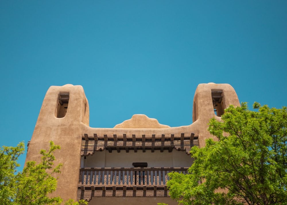 Santa Fe, New Mexico Adobe Architecture and Mountain Landscapes